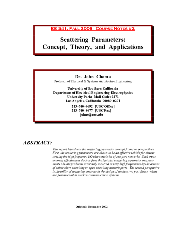 (PDF) Scattering Parameters: Concept, Theory, and Applications