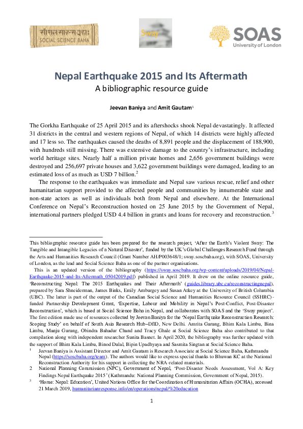 (PDF) Nepal Earthquake 2015 and Its Aftermath A bibliographic resource ...