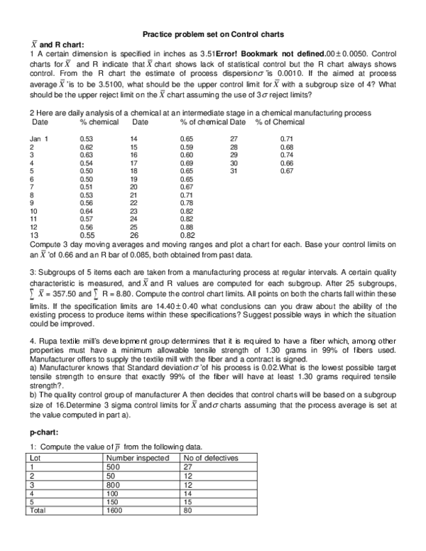 (PDF) Practice problem set on Control charts