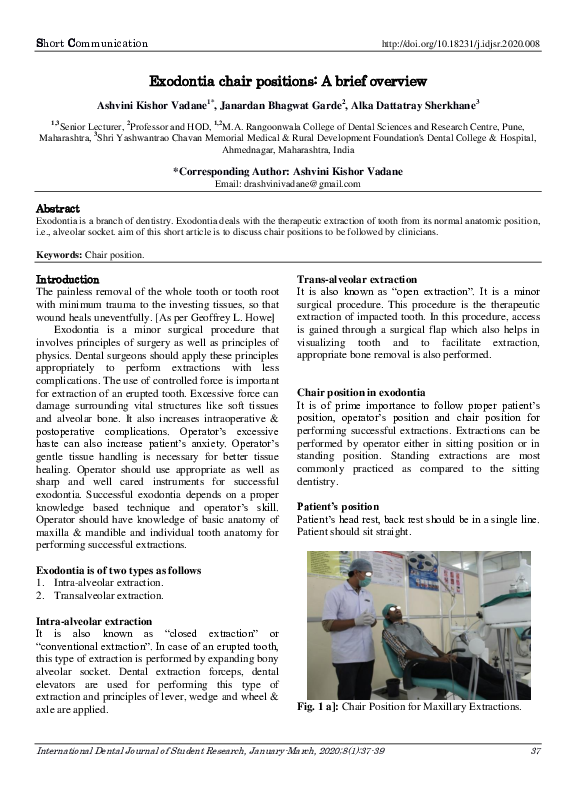 (PDF) Exodontia chair positions: A brief overview