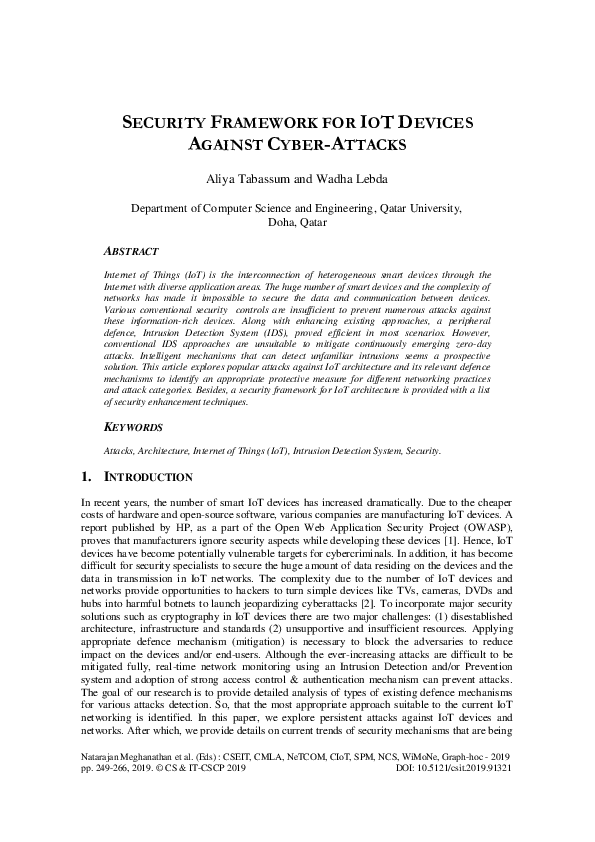 Pdf Security Framework For Iot Devices Against Cyber Attacks