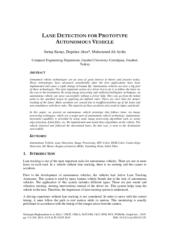 (PDF) LANE DETECTION FOR PROTOTYPE AUTONOMOUS VEHICLE