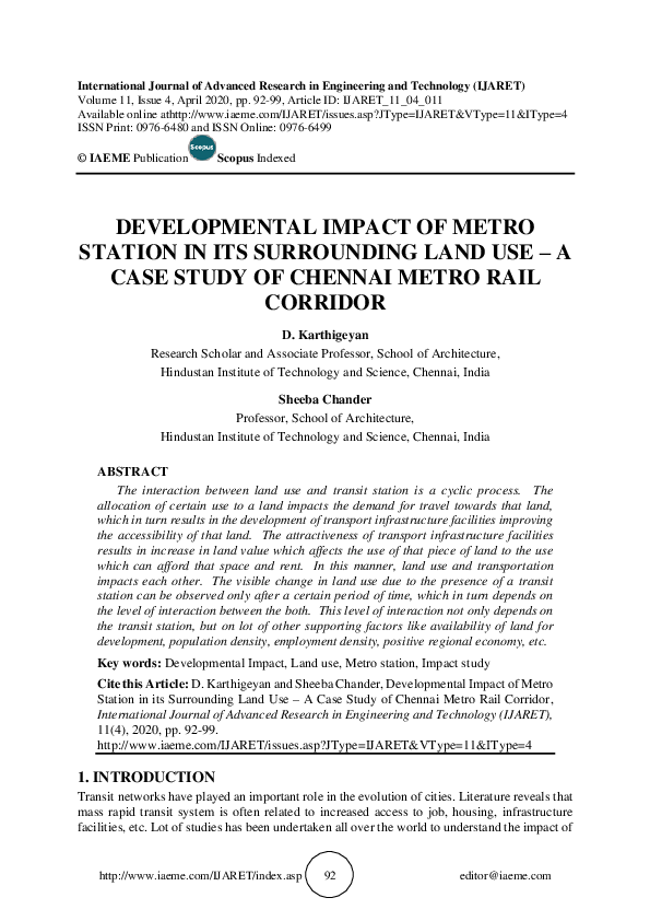 (PDF) DEVELOPMENTAL IMPACT OF METRO STATION IN ITS SURROUNDING LAND USE ...