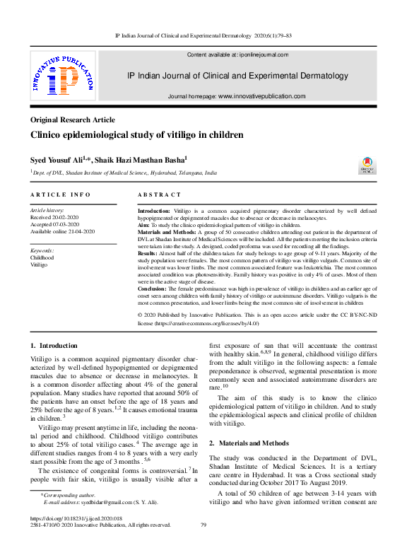 (PDF) Clinico epidemiological study of vitiligo in children