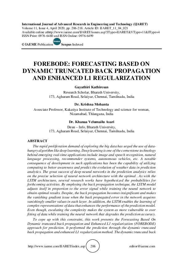 (PDF) FOREBODE: FORECASTING BASED ON DYNAMIC TRUNCATED BACK PROPAGATION ...