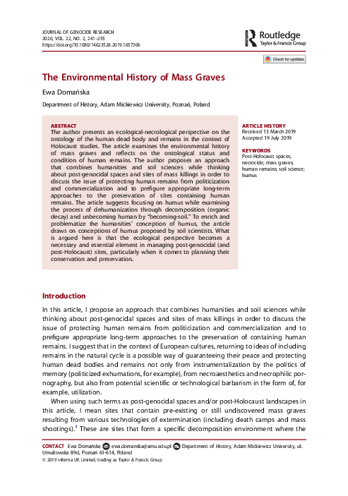 (PDF) "The Environmental History of Mass Graves." Journal of Genocide ...