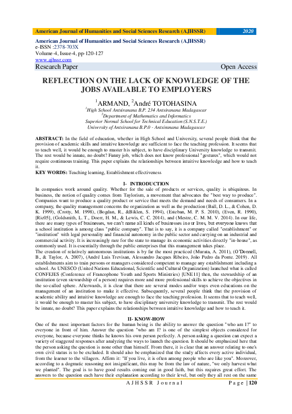 (PDF) REFLECTION ON THE LACK OF KNOWLEDGE OF THE JOBS AVAILABLE TO ...