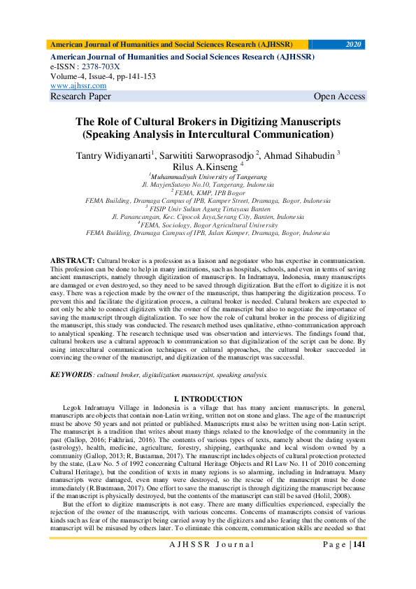 (PDF) The Role of Cultural Brokers in Digitizing Manuscripts (Speaking ...