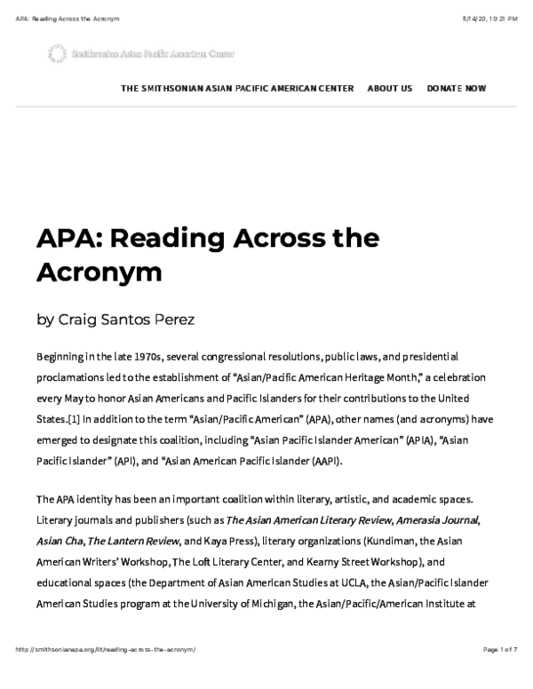 (PDF) APA: Reading Across the Acronym