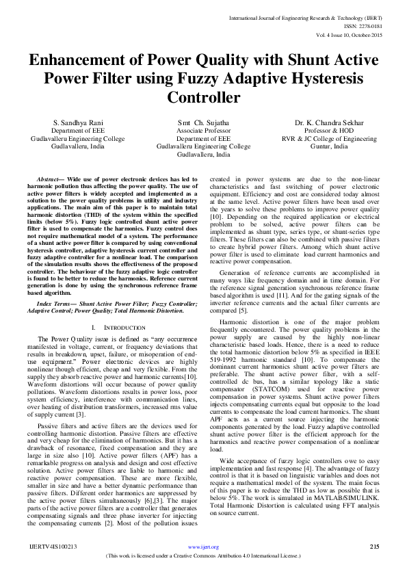 (PDF) IJERT-Enhancement of Power Quality with Shunt Active Power Filter using Fuzzy Adaptive ...