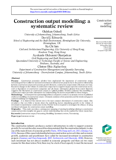 (PDF) Construction output modelling: a systematic review