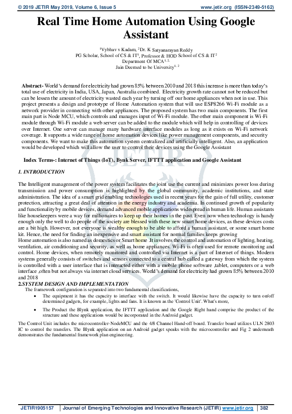 (PDF) Real Time Home Automation Using Google Assistant | vybhav kadam ...