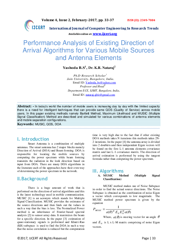 Pdf Performance Analysis Of Existing Direction Of Arrival Algorithms For Various Mobile