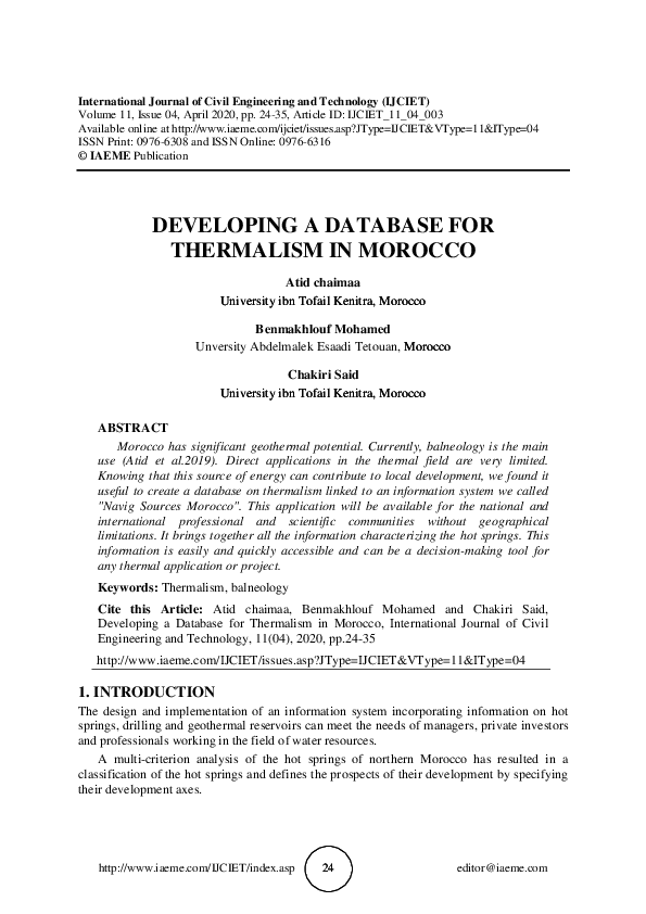 (PDF) DEVELOPING A DATABASE FOR THERMALISM IN MOROCCO