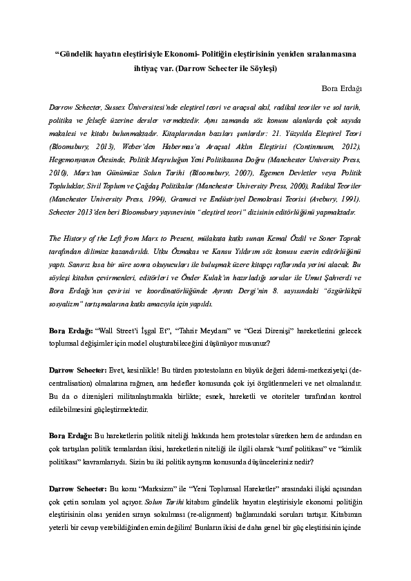 (PDF) "Darrow Schecter ile Söyleşi: Gündelik hayatın eleştirisiyle ...