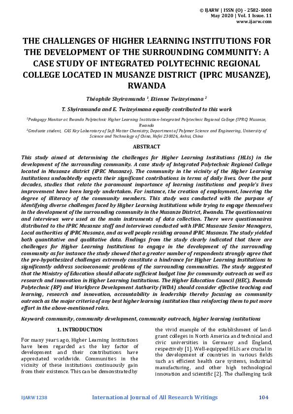 (PDF) THE CHALLENGES OF HIGHER LEARNING INSTITUTIONS FOR THE ...