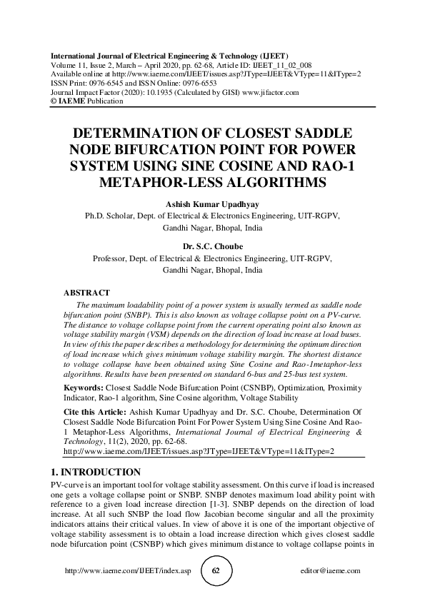 Pdf Determination Of Closest Saddle Node Bifurcation Point For Power System Using Sine Cosine