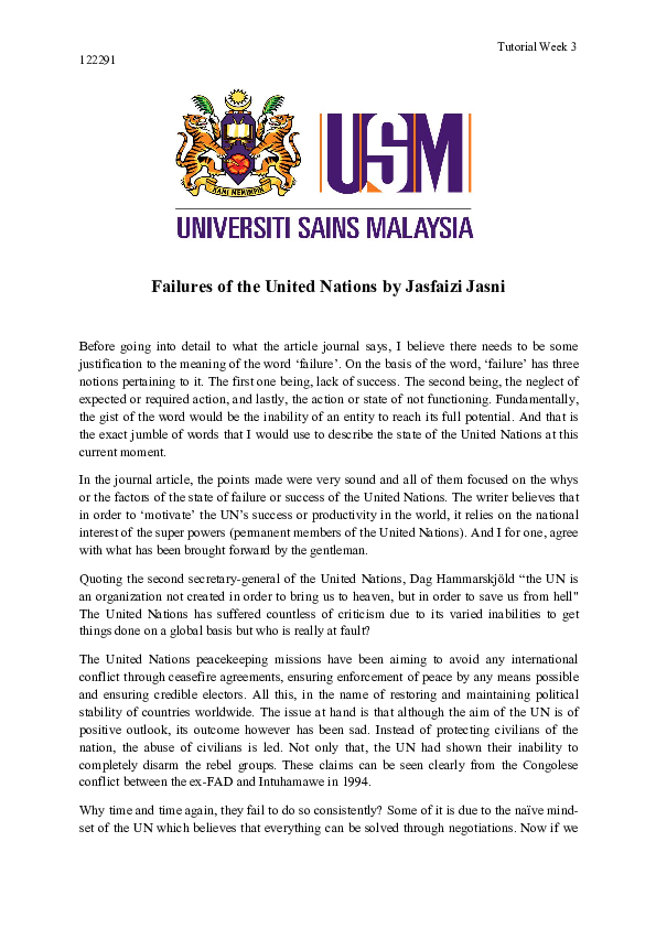 (PDF) Failures of the United Nations