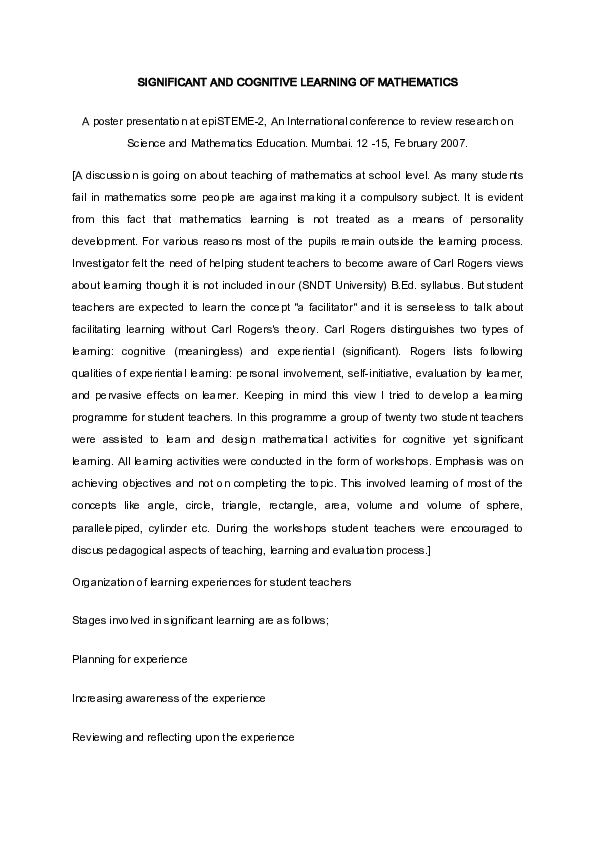 (PDF) Significant learning in mathematics- Applying Carl Rogers theory ...