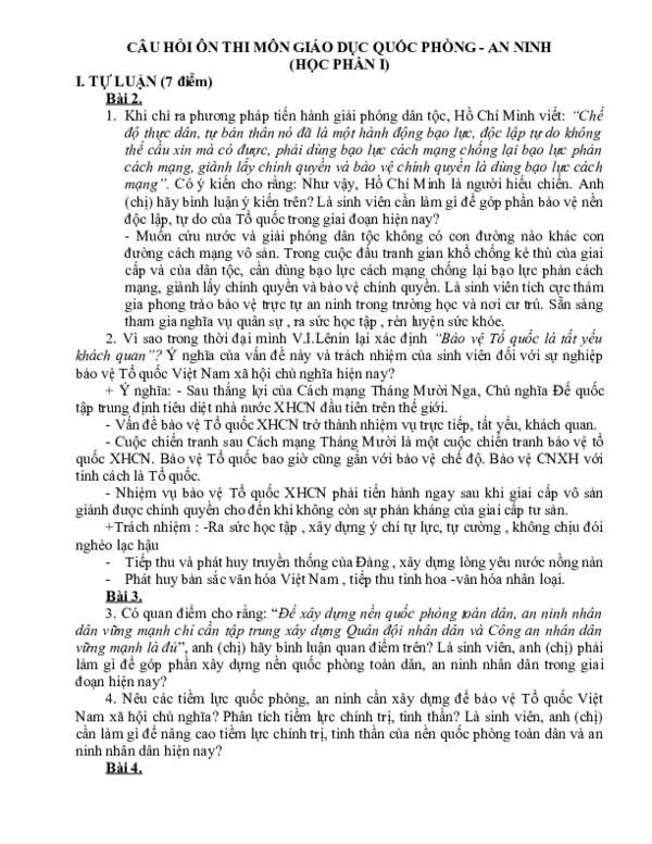 (DOC) CÂU HỎI ÔN THI HP1-GDQP
