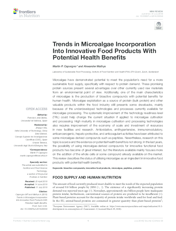 (PDF) Trends in Microalgae Incorporation Into Innovative Food Products With Potential Health ...