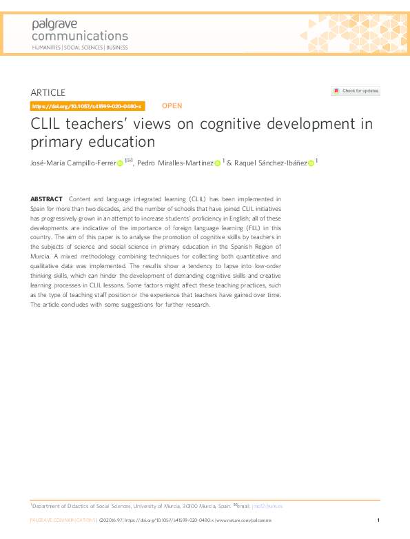 (PDF) CLIL teachers' views on cognitive development in primary education