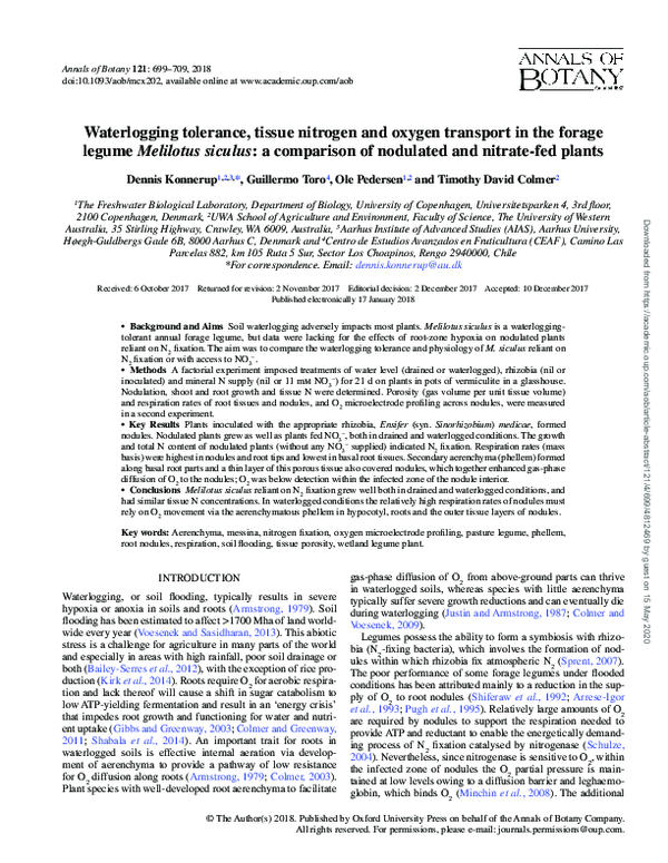 (PDF) Waterlogging tolerance, tissue nitrogen and oxygen transport in ...