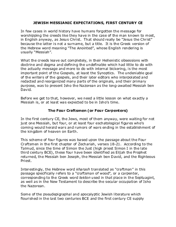 (PDF) Jewish messianic expectations, first century CE