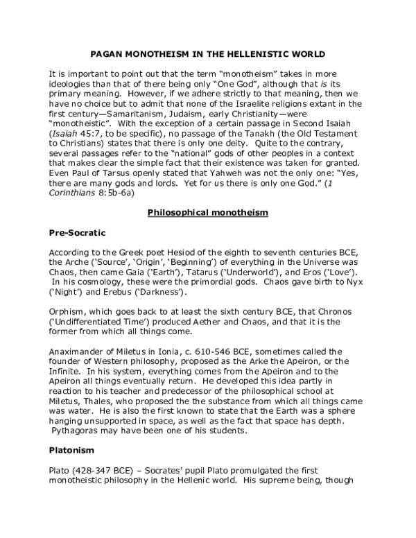 (PDF) Pagan monotheism in the Hellenistic world