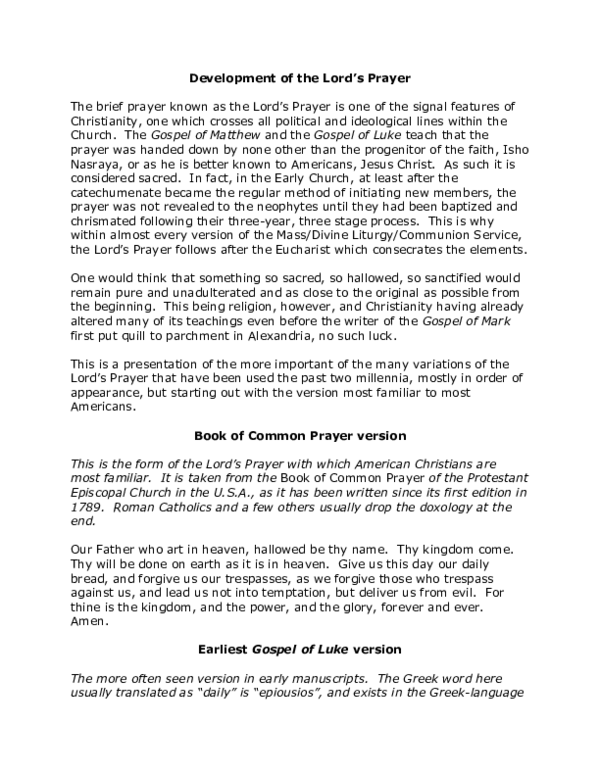 (PDF) Development of the Lord's Prayer