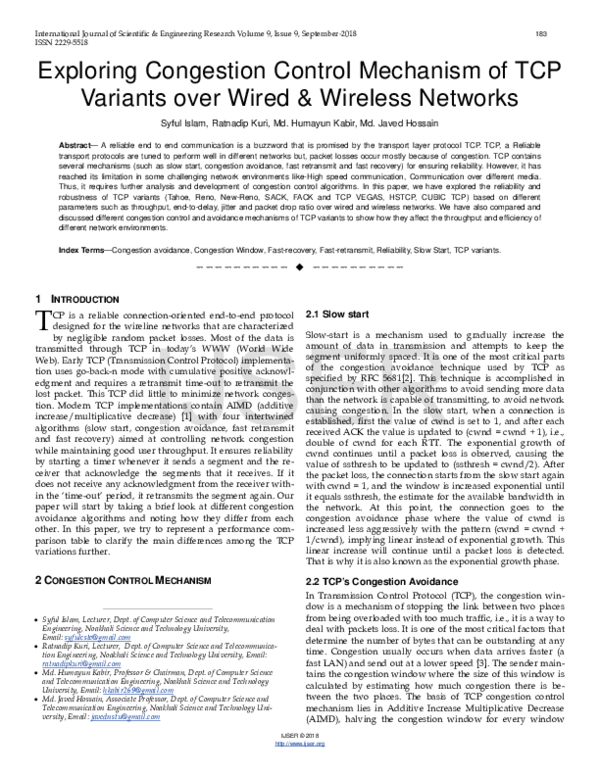 (PDF) Exploring Congestion Control Mechanism of TCP Variants over Wired & Wireless Networks