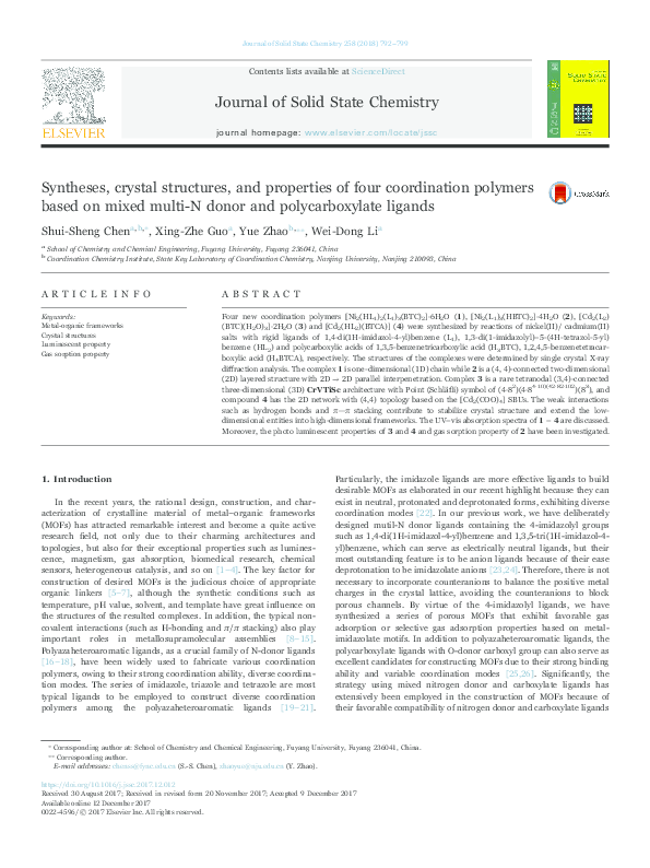 (PDF) Syntheses, crystal structures, and properties of four coordination polymers based on mixed ...