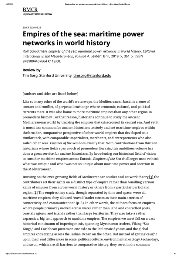(PDF) 2020. Review of Rolf Strootman et al., Empires of the Sea ...