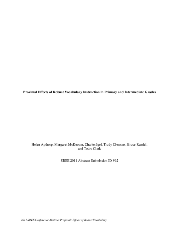 (PDF) Proximal Effects of Robust Vocabulary Instruction in Primary and ...