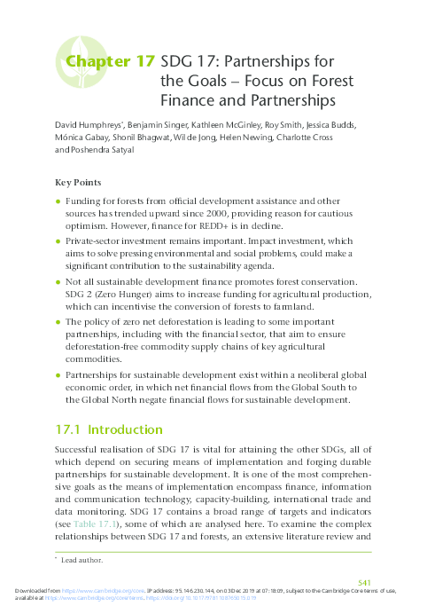 (PDF) Chapter 17 SDG 17: Partnerships for the Goals -Focus on Forest ...