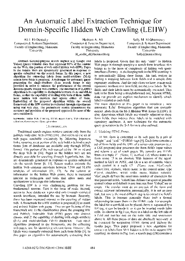 Pdf An Automatic Label Extraction Technique For Domain Specific Hidden Web Crawling Lehw