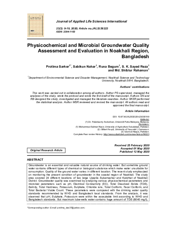 (PDF) Physicochemical and Microbial Groundwater Quality Assessment and ...