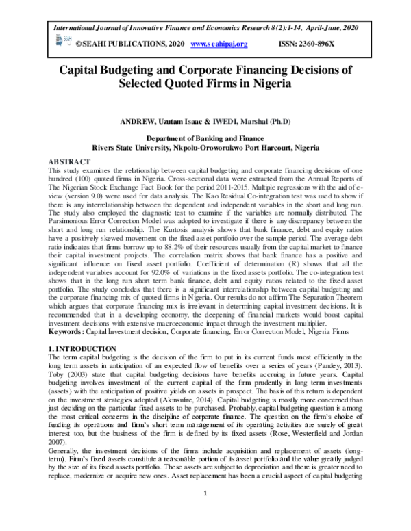 (PDF) Capital Budgeting Paper