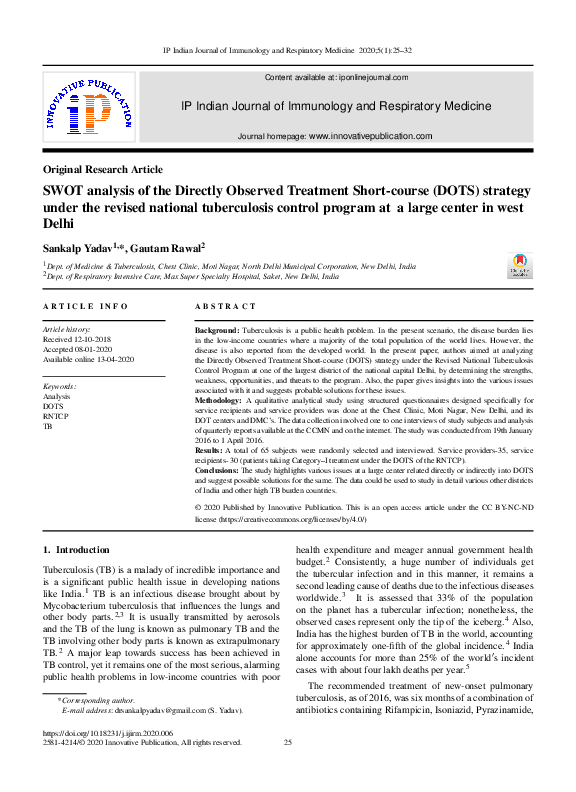 (PDF) SWOT analysis of the Directly Observed Treatment Short-course ...