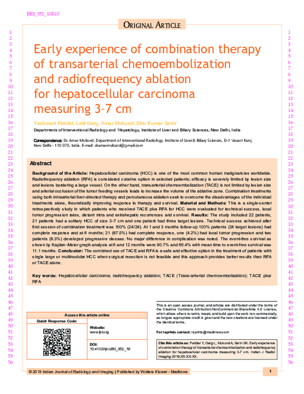 (PDF) Early experience of combination therapy of transarterial chemoembolization and ...