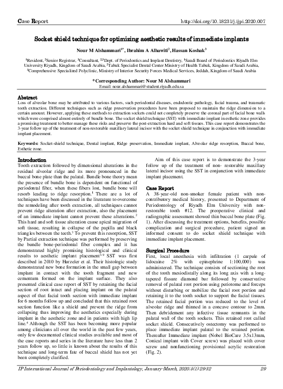 (PDF) Socket shield technique for optimizing aesthetic results of ...
