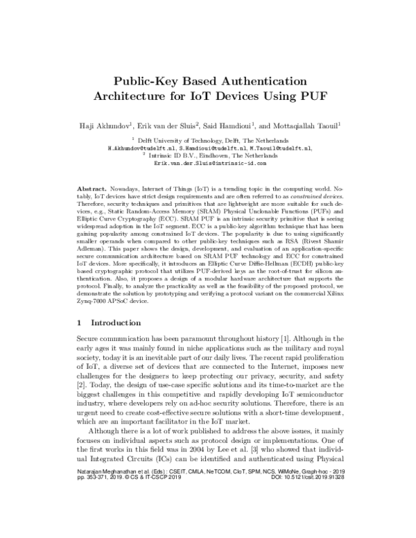 Pdf Public Key Based Authentication Architecture For Iot Devices Using Puf