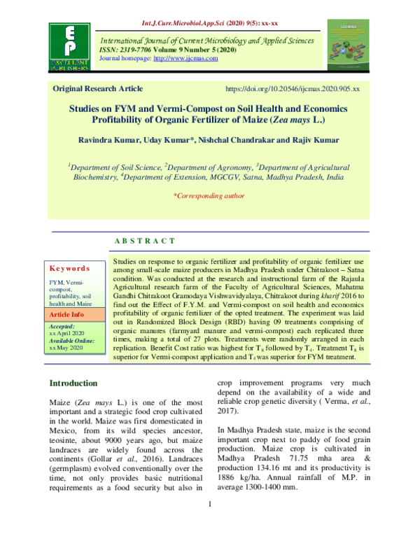 (PDF) Studies on FYM and Vermi-Compost on Soil Health and Economics ...