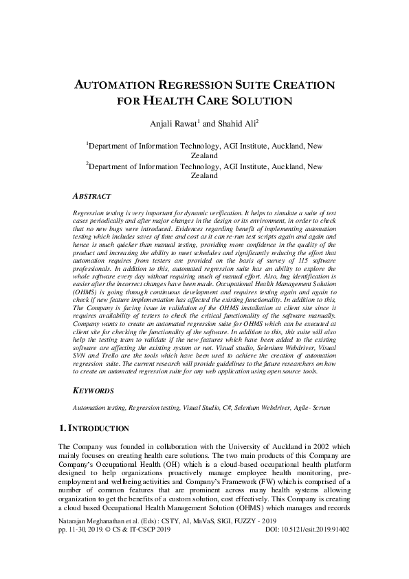 (PDF) AUTOMATION REGRESSION SUITE CREATION FOR HEALTH CARE SOLUTION