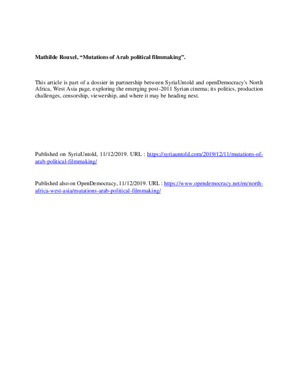 (PDF) Mathilde Rouxel, "Mutations of Arab political filmmaking"