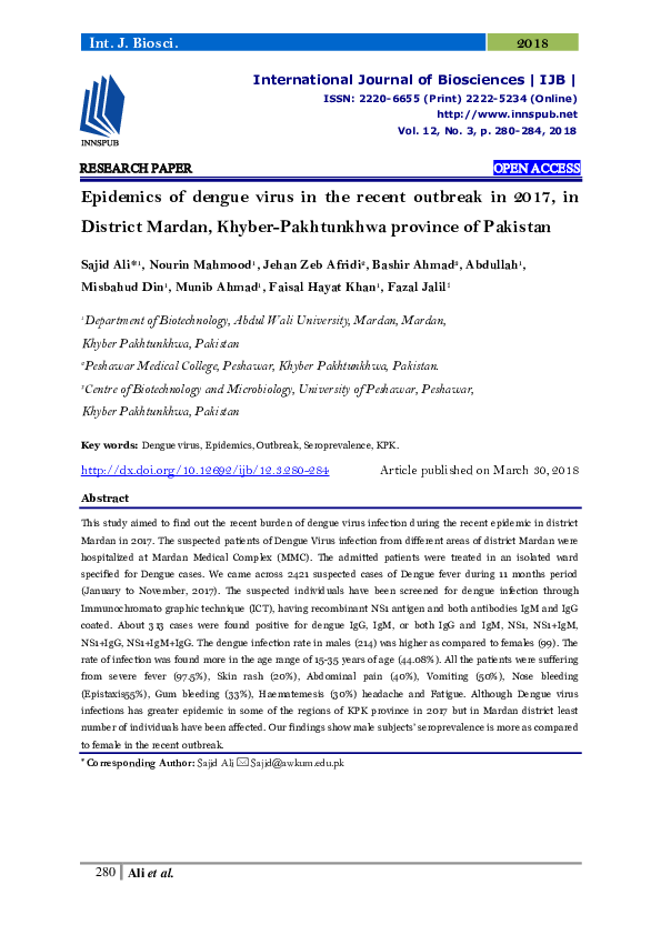 (PDF) Epidemics of dengue virus in the recent outbreak in 2017, in ...