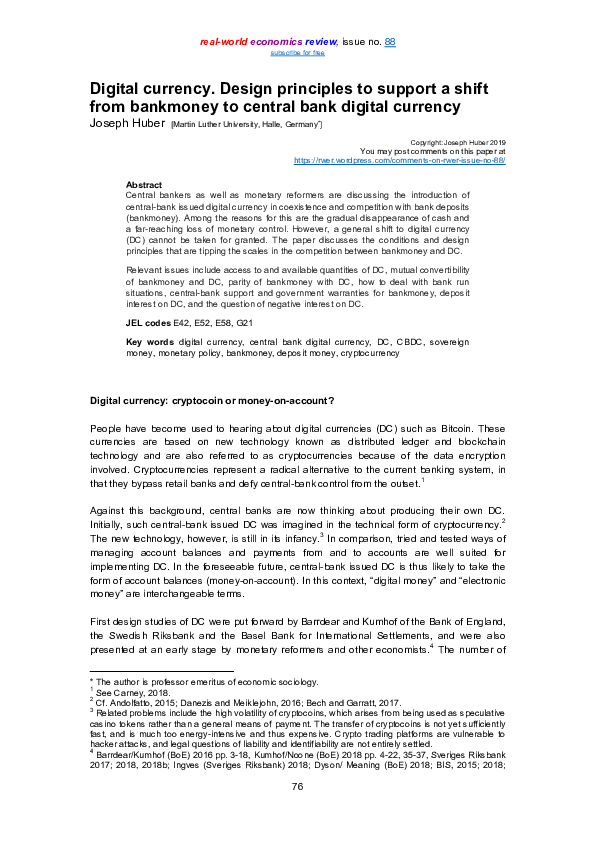 (PDF) Digital currency. Design principles to support a shift from ...