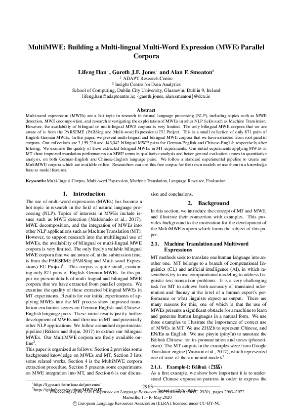 (PDF) MultiMWE: Building a Multi-lingual Multi-Word Expression (MWE ...