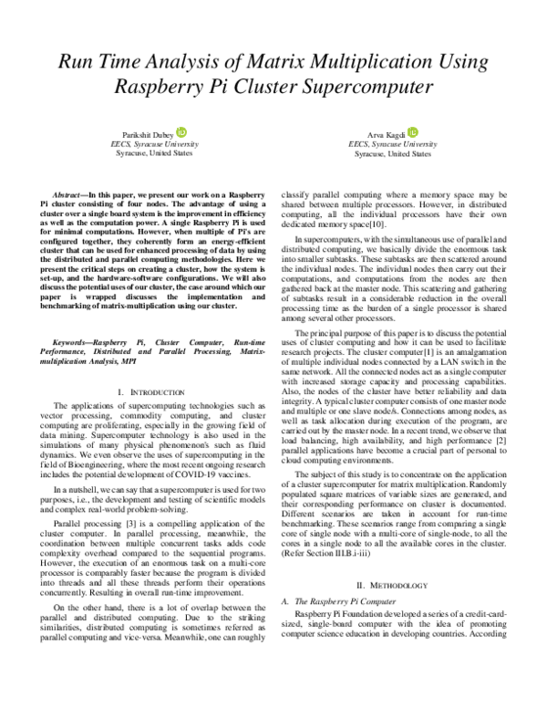 Pdf Run Time Analysis Of Matrix Multiplication Using Raspberry Pi