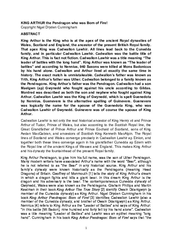 (DOC) KING ARTHUR the Pendragon who was Born of Fire